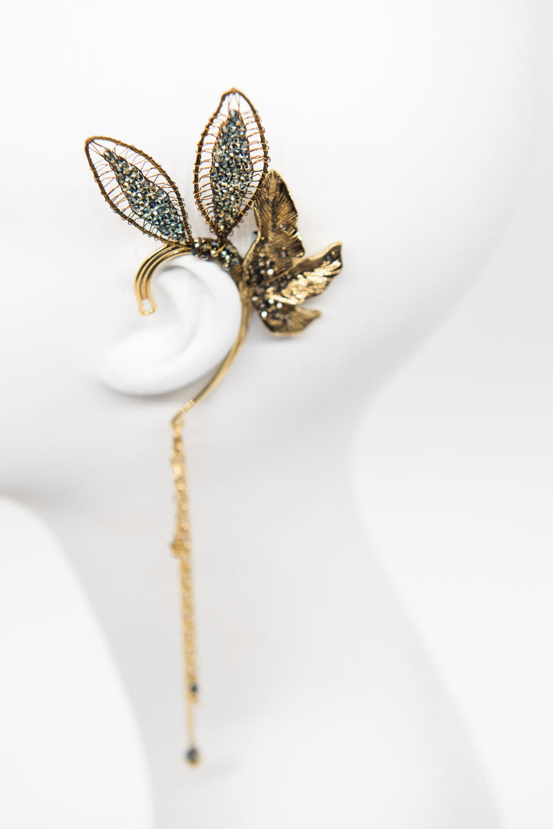 Golden Leaf Earcuff with Tassel- SOLD OUT – Luly Yang